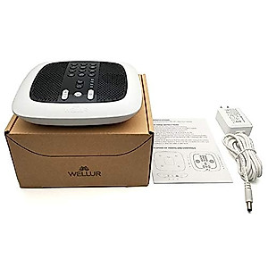 WELLUR - Stereo Sound White Noise and Natural Sound Sleep Machine with Relaxing Spa Music. Dual Build in Speakers & 3.5mm Headphone Jack, with Timer Option and USB 2.1A Port. Adapter Included (Black)