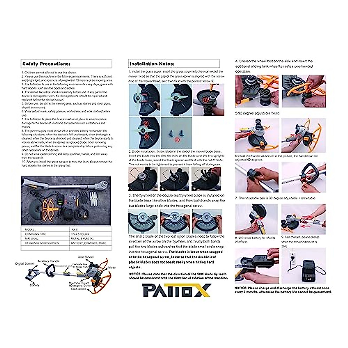 PATIOX Weed Wacker Cordless, Electric Weed Trimmer Rechargeable 3 in 1, One 2.5 Ah Battery Powered Weed Whacker Cordless 20V Grass Trimmer with Blade and Charger (One 2.5Ah Battery)