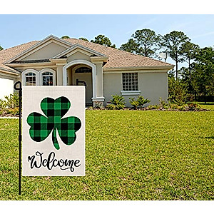 St Patricks Day Garden Flag Welcome Shamrocks Yard Outdoor Decoration Vertical Double Sized Burlap Spring Summer Holiday Decors 12.5 x 18 Inch