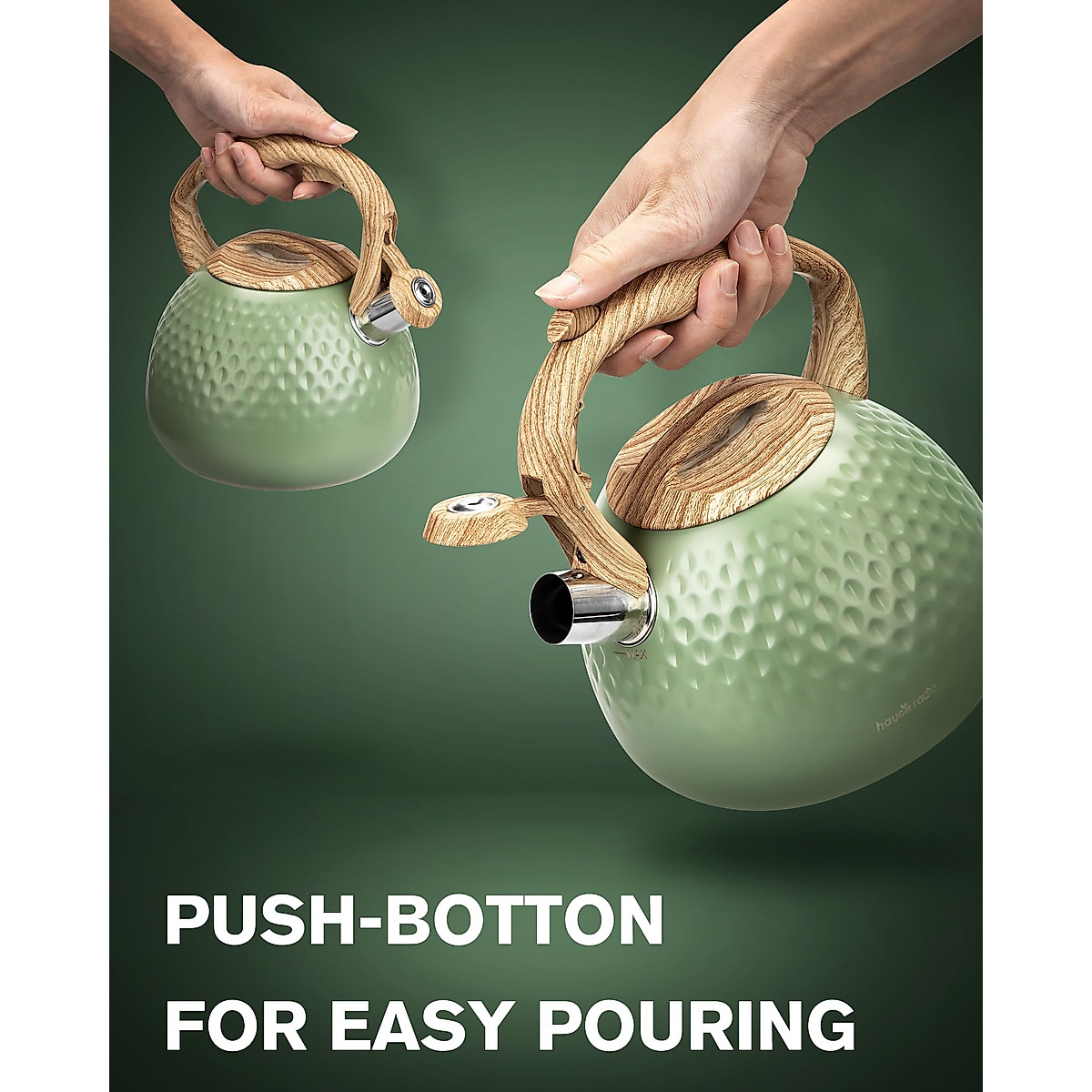 Hauce Radio Tea Kettle Stovetops, 2.5 Quart Food Grade Stainless Steel Water kettles for Stove Top Teatop with Anti-hot Ergonomic Handle,Suitable for All Heat Sources