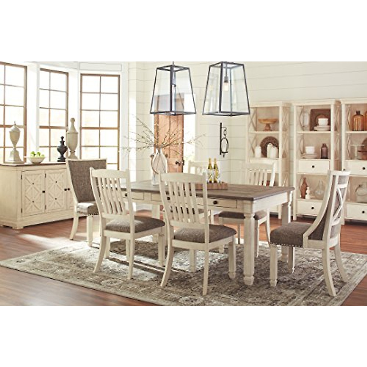 Signature Design by Ashley Bolanburg Modern Farmhouse Upholstered Dining Chair, 2 Count, Brown