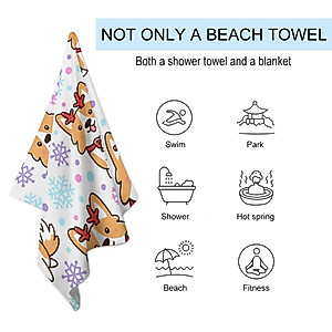 TsingZa Oversized Bath Towels for Bathroom 1 Piece, Large Bath Sheet Soft Absorbent Corgi Dog Fawn, Quick Dry Beach Towels Shower Towels Pool Swimming 51”x30”