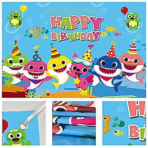 Retyshia 5x3Ft Happy Birthday Backdrops Shark Theme Birthday Party Backdrop Decoration Cake Table Banner Baby Shower Newborn Photography Background (YYK01BD52-0453)