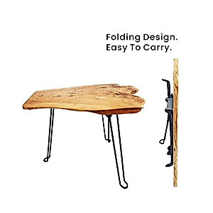 [PJ Collection] Live Edge Foldable Table, Natural Fir Root Table Top, Foldable Table Legs, Lightweight Table, No Tool Assembly,