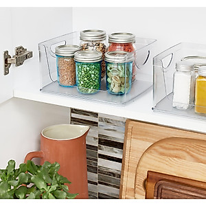 iDesign Recycled Plastic Stackable Open Front Cabinet and Pantry Storage Bin with Integrated Handles – 8” x 10” x 5”, Clear Bin