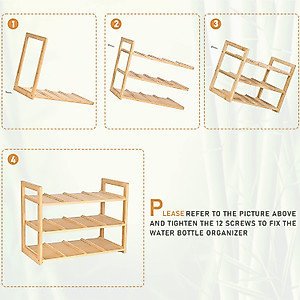 Meegoo Water Bottle Organizer, Bamboo Stackable Water Bottle Holder, 12 Freestanding Water Bottle Holder Rack, Storage for Cabinet Kitchen Countertops, Table Top, Pantry, Classroom, Yoga Room, Gym