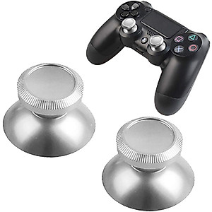 2PCS Aluminum Metal Analog Joystick Thumbstick Rocker Mushroom Caps Button for PS4 Xbox One Replacement (Silver)