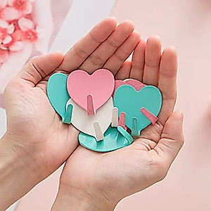 JtmyAota 6 Pack Heart Shaped Decorative Wall Hooks, Stainless Steel Strong Adhesive Wall Hook for Home Kitchen Bathroom Office (Light Pink)