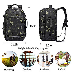 Asenlin 18 Inch Travel Laptop Backpack for Women Men，Business Travel Backpack Fit Flight Approved Water Resistant Computer Backpack Suitcase Backpack Woodland CAMO