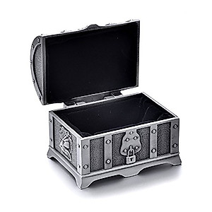 AVESON Rectangle Vintage Metal Treasure Chest Trinket Jewelry Box Gift Box Ring Case for Girls Ladies Women, Small, Tin Color