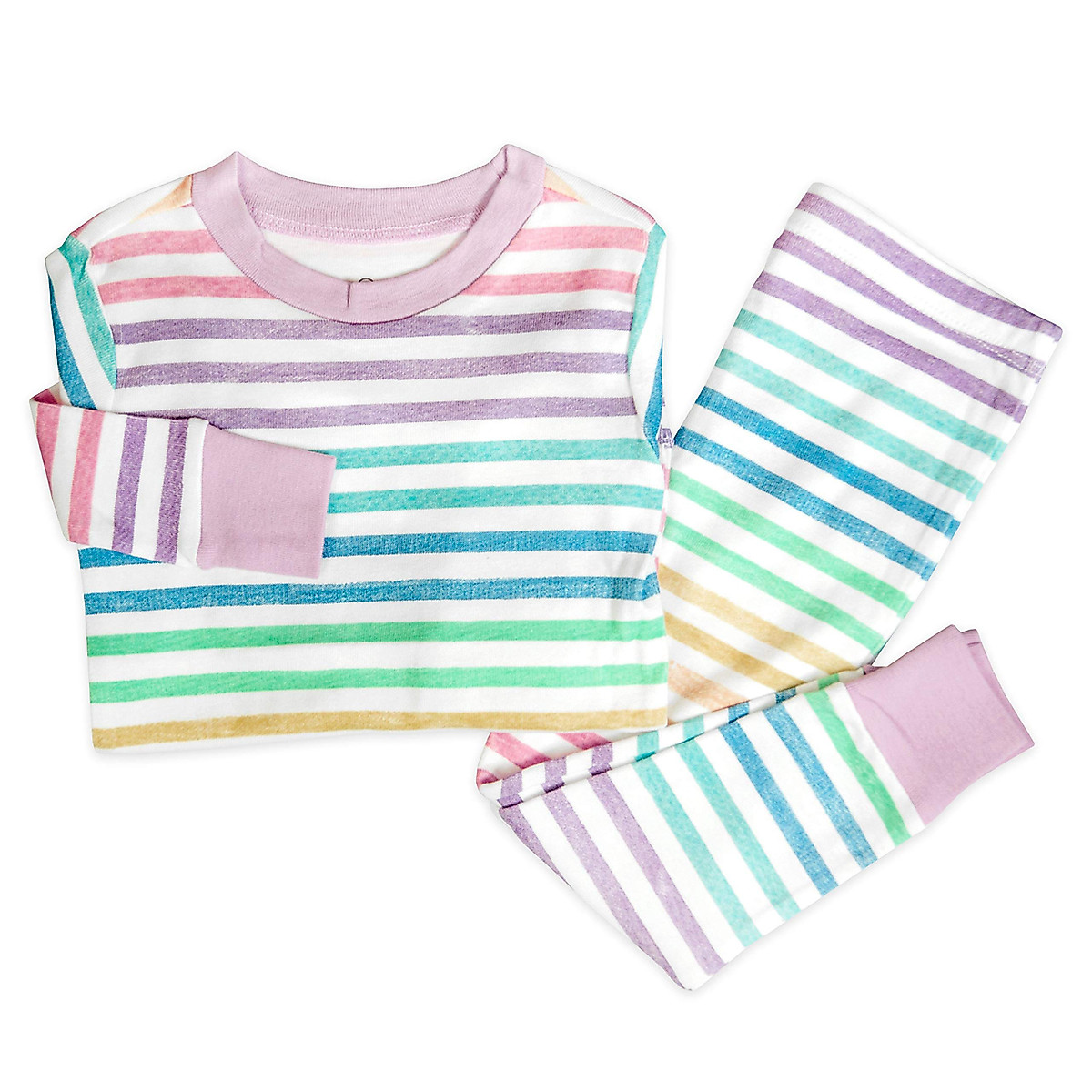 HonestBaby 2-Piece Pajamas Sleepwear PJs 100% Organic Cotton for Baby, Toddler, Kids, Girl, Rainbow Stripe, 3T