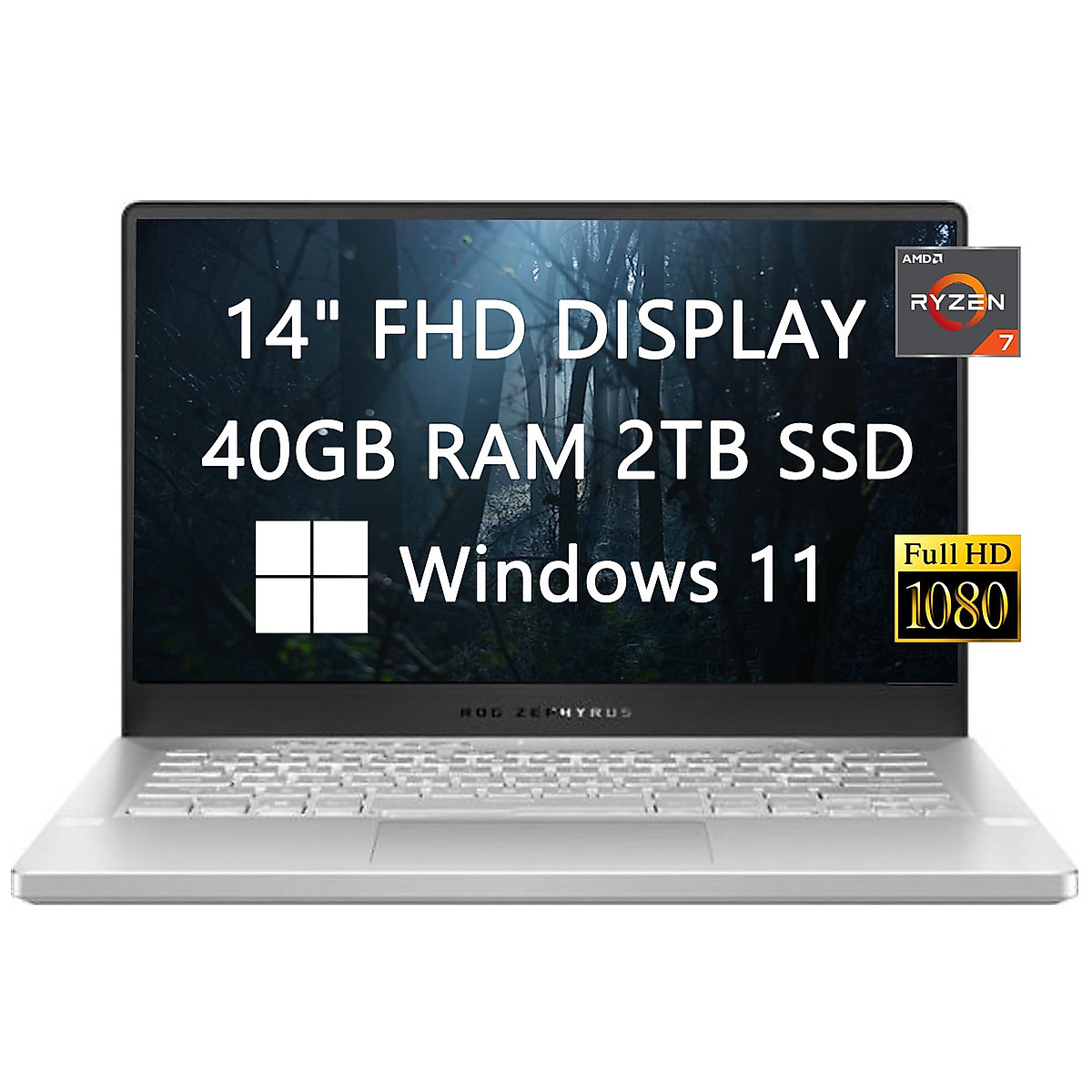 asus ROG Zephyrus Gaming Laptop, 14'' FHD 144Hz Display, NVIDIA GeForce RTX 3060 6GB, AMD Ryzen 7-5800HS, 40GB RAM, 2TB SSD, Backlit Keyboard, Windows 11, ROG Intelligent Cooling, LIONEYE HDMI Cable