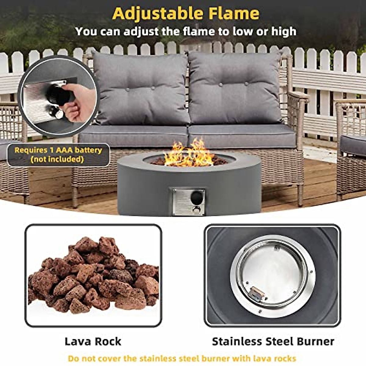 Giantex Propane Fire Pit Table W/ CSA Certification & PVC Cover, 27.5 Inches Round Gas Fire Pit w/ 40,000 BTU, Adjustable Flame, Lava Rocks, Outdoor Propane Fire Pit for Patio Garden Backyard