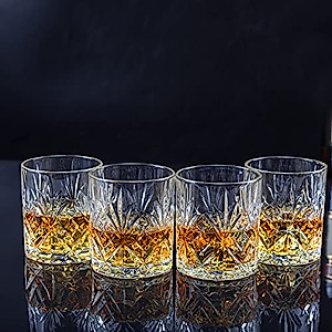 KANARS Whiskey Glasses Set of 4, 10 Oz Old Fashioned Bourbon Glass for Men Dad, Rocks Barware Lowball Tumblers for Scotch, Malt, Vodka, Cocktail and Irish Whisky Drinking