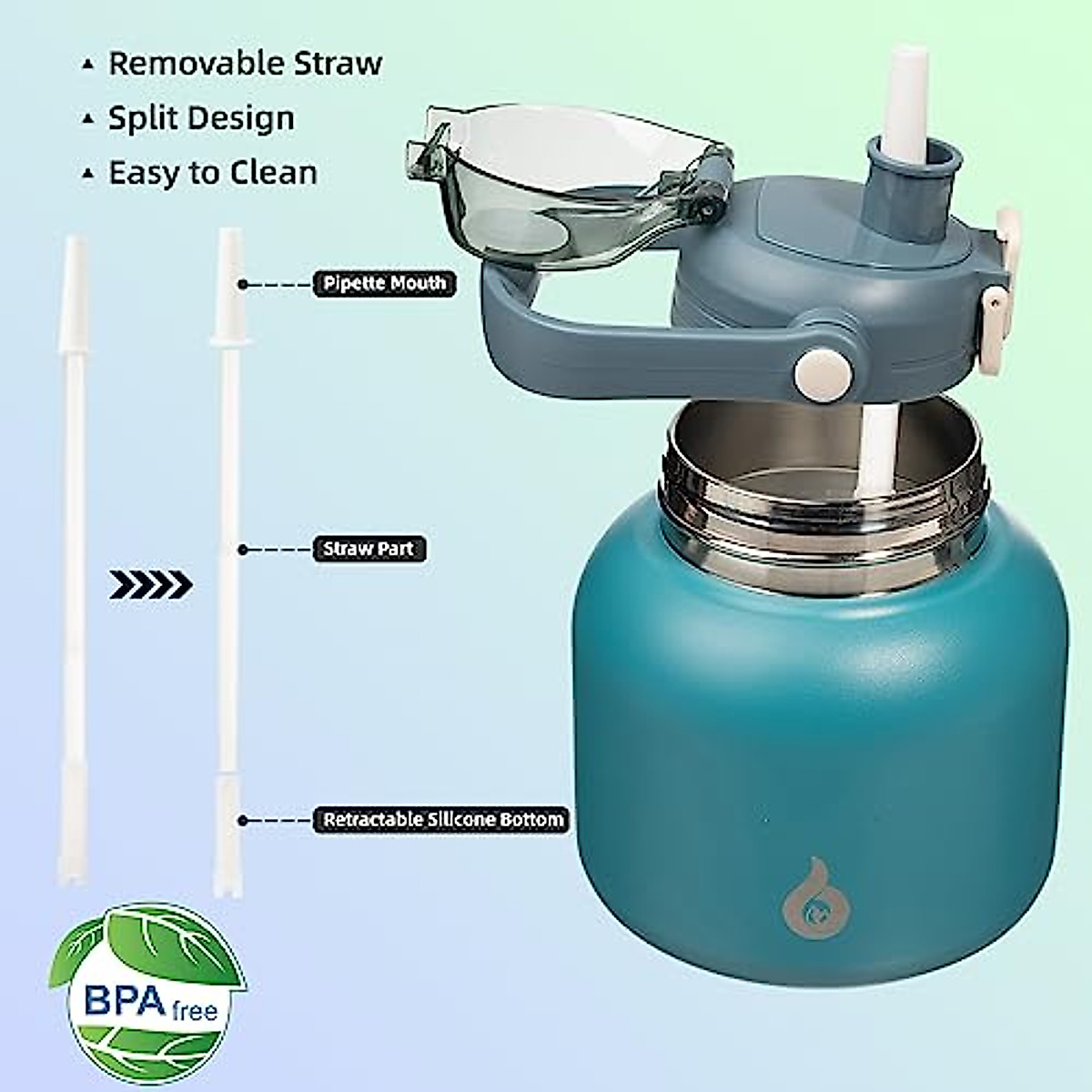 BJPKPK Insulated Water Bottles with Straw, 20 oz Cute Water Bottles with Handle, BPA Free Stainless Steel Metal Thermos, Easy Carry Thermos for Men & Women, Light Blue