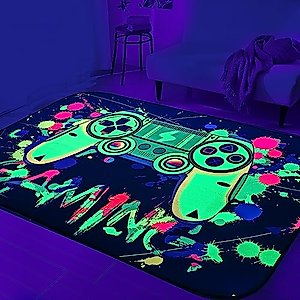 Gaming Room Decor Rug Gamer Rugs for Bedroom UV Reactive Blacklight Video Area Rug Game Room Glow in The Dark Playroom Large Non-Slip Gaming Rugs Carpet Mat for Bedroom Living Room 60X40inch