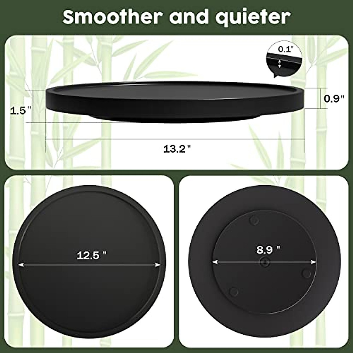 Lazy Susan Organizer, 13.2 Inch Non-Skid Bamboo Lazy Susan for Kitchen Table cabinets Closets and Kitchen Islands, Wood Turntable for Kitchen Countertop Organizer Black