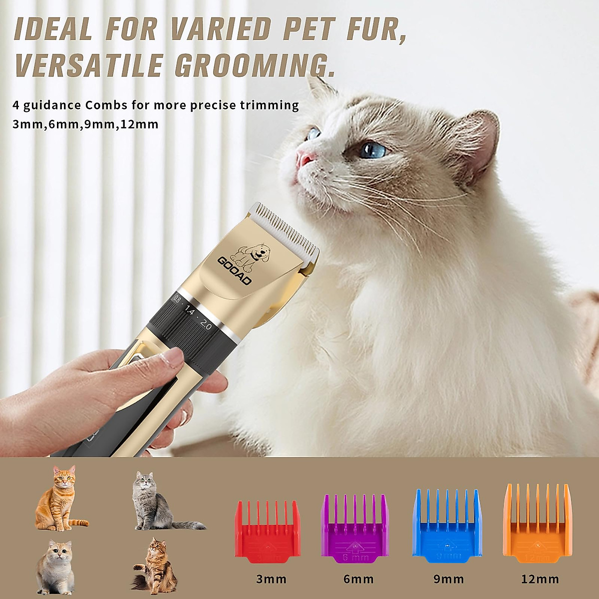 Gooad Cat Clippers for Matted Hair, Cordless Cat Hair Trimmer for Grooming, Quiet Cat Shaver for Long Hair, Cat Paw Trimmer Nail Grinder,Pet Shaver Cat Grooming Kit for Cats Small Dogs Animals