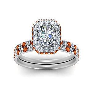 55Carat Rollover Halo Engagement Ring and Band Sterling Silver Natural Garnet Radiant Shape Red Color Wedding Ring Sets Prong Setting in Size 7 Surprise Gifts for Ladies