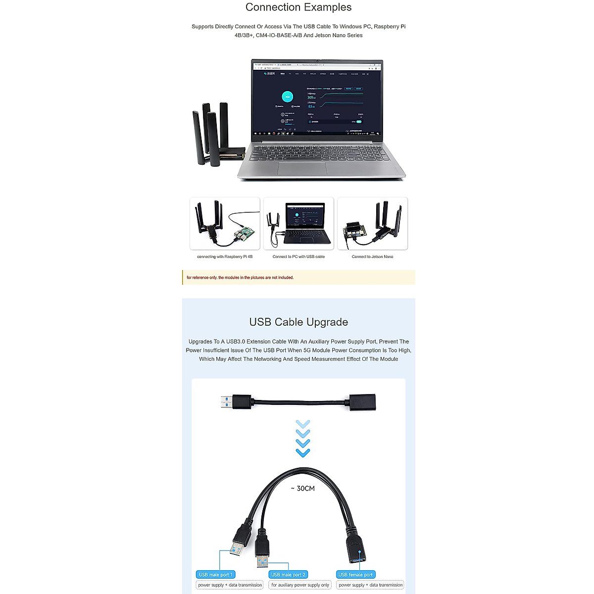 5G DONGLE Module with Quad Antennas USB3.1 Port Aluminum Alloy Heatsink M.2 Key B Interface @XYGStudy (USB to M.2 B Key)