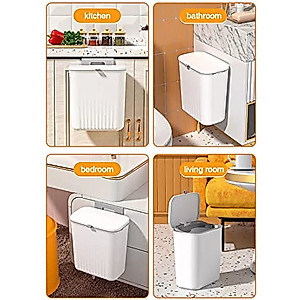 MOFU Kitchen Hanging Trash Can, 2.4 Gallon Compost Bin with Lid for Kitchen Bathroom Living Room, White