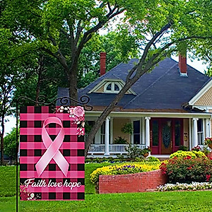MEFENG Faith Love Hope Garden Flag-Breast cancer Awareness Garden Flag-Pink Ribbon Front Yard Outdoor Decoration-Double Sided Yard Flags Decoration-Welcome Home Flags, Green