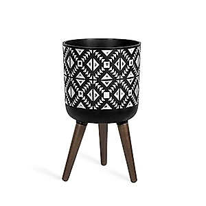 D'vine Dev 10 Inch Planter Pot with Stand, Mid-Century Tall Plant Pot with Legs for Indoor Plants, Medium, Charcoal Grey/White, 88-GM-M-GW