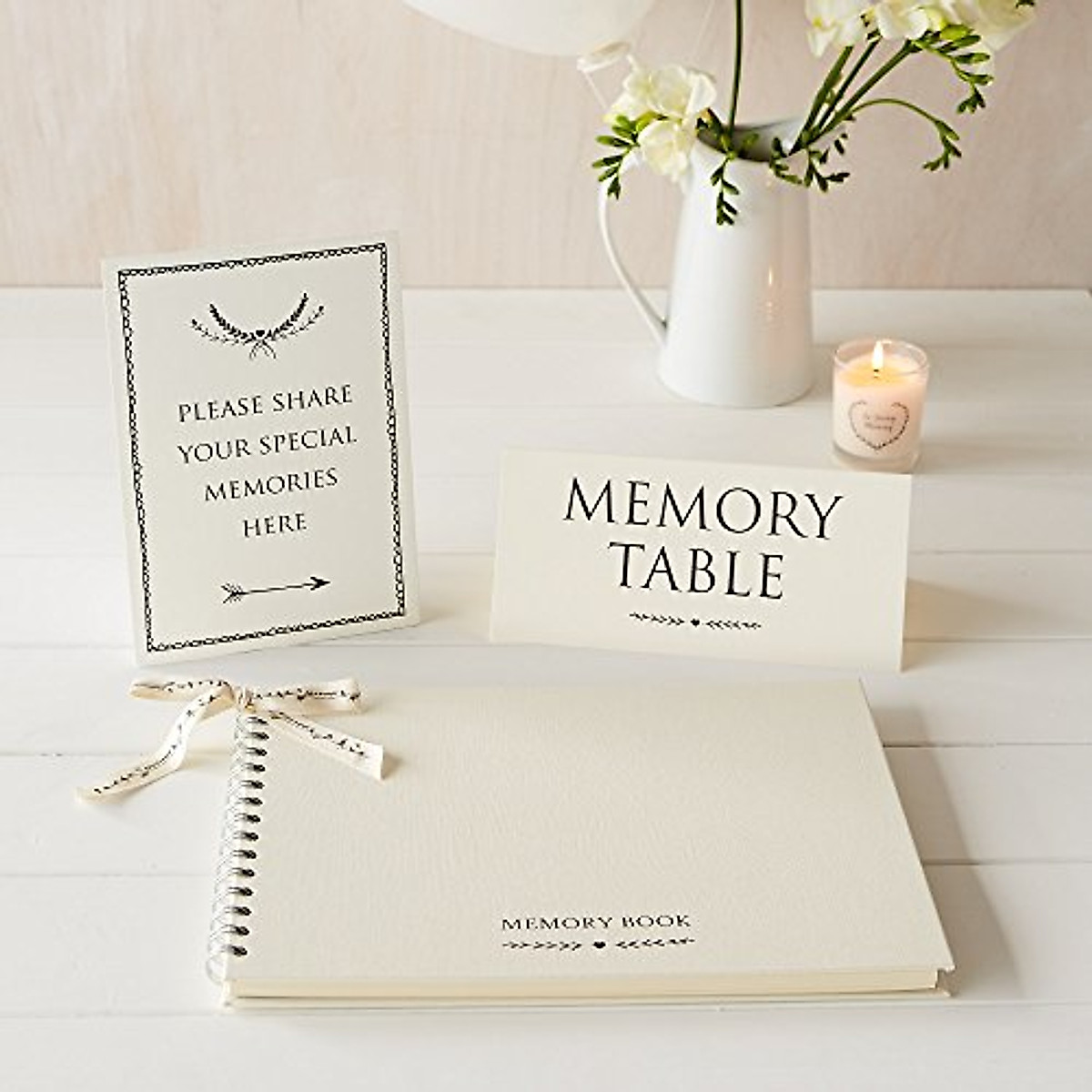 ANGEL & DOVE Large Condolence Memory Book & 2 Signs Set, Ivory, 12" x 8" - for Funeral, Celebration of Life