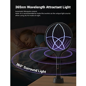 YISSVIC Electric Fly Swatter 4000V Bug Zapper Racket Dual Modes Mosquito Killer with Purple Mosquito Light Rechargeable for Indoor Home Office Backyard Patio Camping