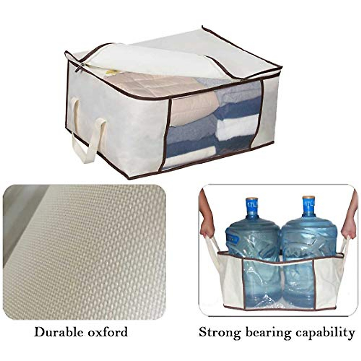 MISSLO Thick Oxford Clothing Organizer Storage Bags for Clothes, Blanket, Comforter, Closet, Medium, 3 Piece Set (Beige)