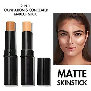 2 Pack PHOERA Contour Stick, Shading Contour Stick for Makeup that Effortlessly Covers Contours Soft Matte Foundation Stick Full Coverage Waterproof.(207# Caramel&208# Espresso)