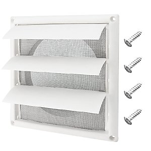 Blutoget 6" Louvered exhaust Vent Cover 8" x 8" Oversize dryer outlet cover for Exterior Wall Vent Hood Outlet Airflow - 6 Inch Vent Cover Exterior with 4 Vent Screen Screw (White)