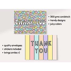 20 Pcs Cute Thank You Cards With Envelopes For Kids, Teens And Adults Colorful Tank You Notes Cards Blank Inside For All Occasions, Girls Birthday, Baby Shower, Party, Small Business, Sweet 16, With Stickers and Envelopes, 4.25x5.5