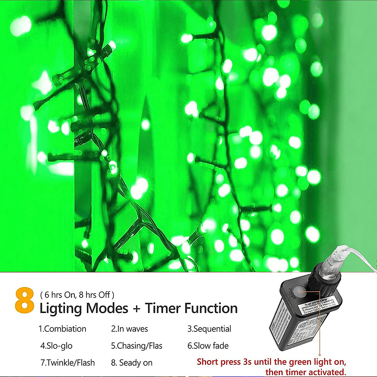 114ft Christmas String Lights Outdoor, 300 LED Christmas Ligths Connectable with Timer, 8 Modes Christmas Tree Lights Fairy Twinkle Lights for Garden, Wedding, Indoor Outdoor Xmas Decorations (Green)