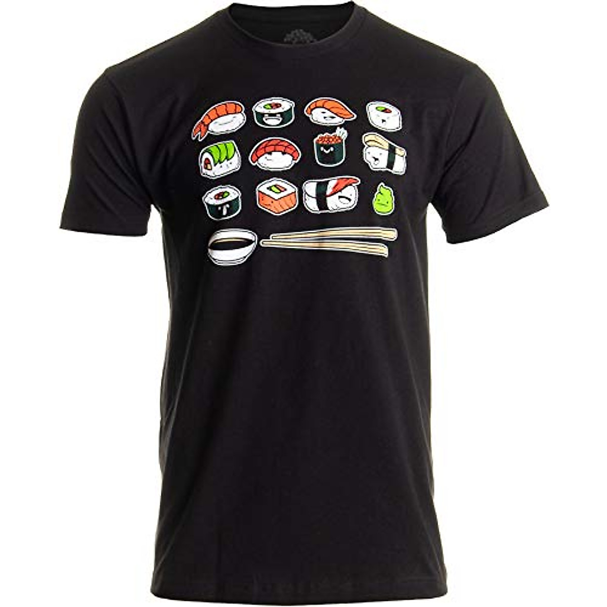 Happy Sushi | Funny, Cute Fun Japanese Food Go Rice Art for Men Women T-Shirt-(Adult,L) Black