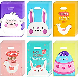 108 Pcs Easter Bags Large Easter Tote Bags Bunny Bags Candy Goodie Treat Gift Bags with Handles Easter Hunt Bags Party Bags for Easter Birthday Baby Shower Wedding Party Supplies, 6 Designs