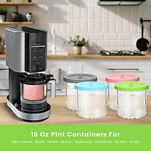 MOVAFEE 16 oz. Extra Pint | Containers Replacement for Ninja Creami Pints and Silicone Lids - 4 Pack, Compatible with Ninja Creami NC301 NC300 NC299AMZ Series Ice Cream Maker, MOV-NCP-04
