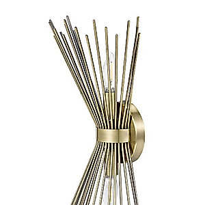 Amazon Brand – Rivet Mid-Century Modern Metal Starburst 2-Light Wall Sconce Lamp, Bulbs Included, 17.5"H, Antique Gold