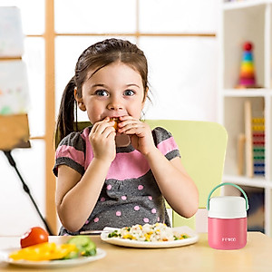 FEWOO Food Jar, 13.5oz Insulated Lunch Soup Container for Hot Cold Food for Kids Adults, Leak Proof Vacuum Stainless Steel Food Jar with Folding Spoon for School Travel Outdoors (Green-Pink)