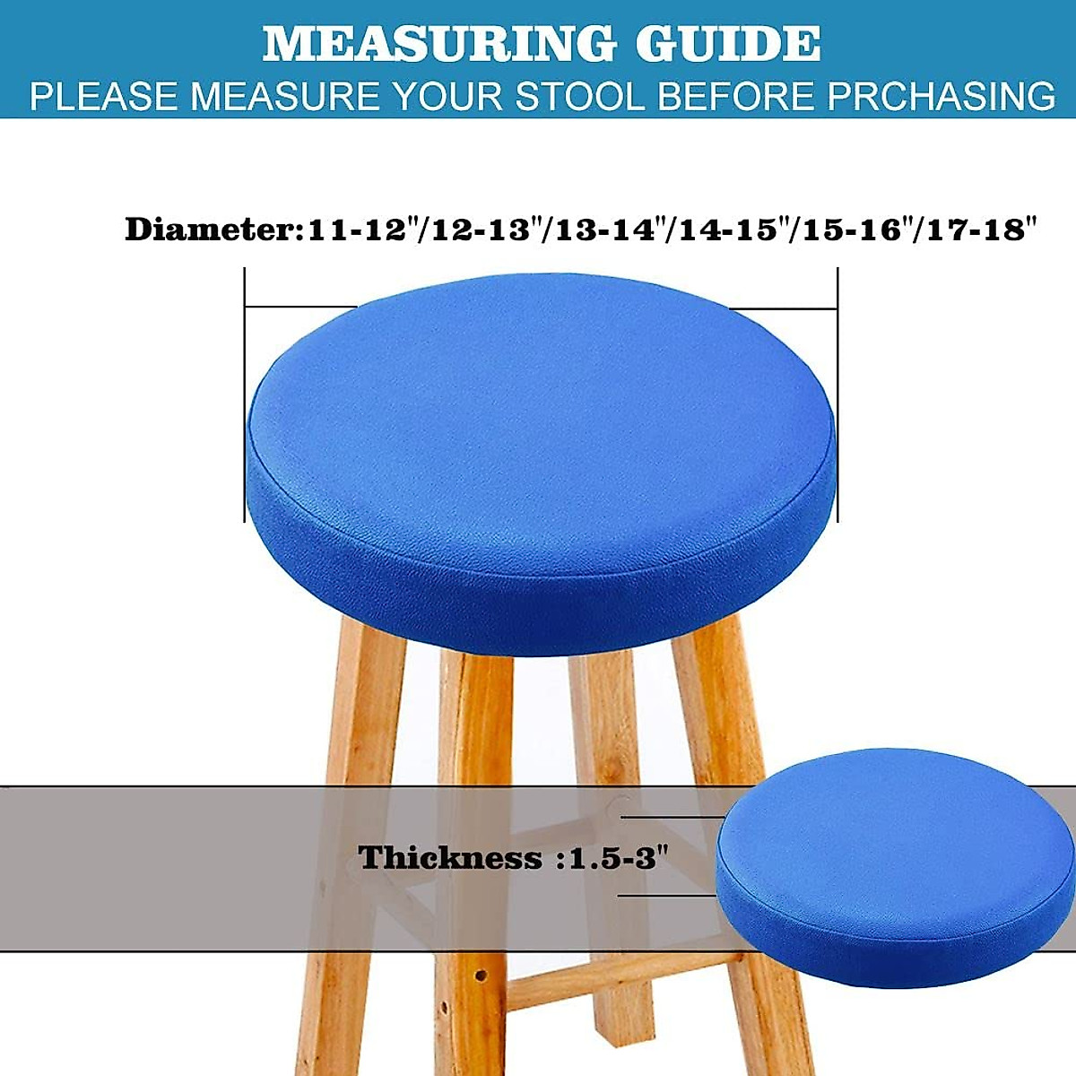 ANWUCHEN Stool Covers Round, 2 Pack Waterproof PU Leather Round Bar Stool Covers Anti-Slip Round Bar Stool Seat Cover with Elastic Bands Durable Round Chair Cover for 14-15 Inch Round Chair (Black)