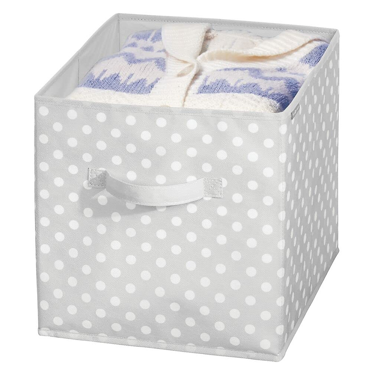 mDesign Soft Fabric Closet Storage Organizer Cube Bin Box, Handle - Storage for Baby Child/Kids Room, Nursery, Toy Room, Furniture Units, Shelf - 12.75" High - 2 Pack - Gray/White Polka Dots