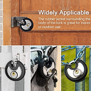 DAYGOS Outdoor Padlock for Storage Unit, Waterproof Stainless Steel Disc Lock with Rubber Bumper for Sheds,Gate and Fence, Heavy Duty Discus Keyed Pad Lock (3/8-Inch Shackle)