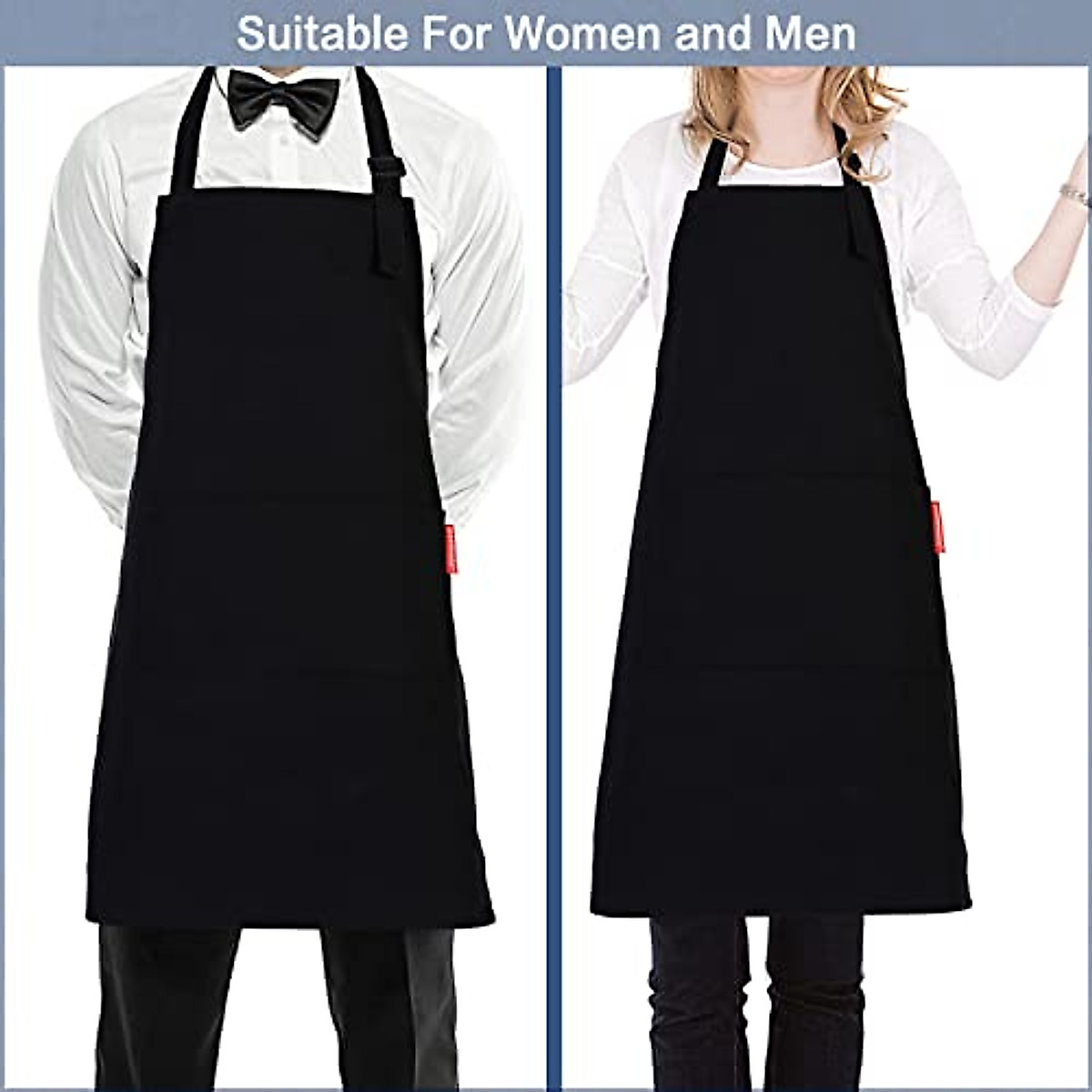 APRONPANDA Chef Apron for Men Women with 2 Pockets,100% Cotton Kitchen Cooking BBQ Apron with Adjustable Neck,Unisex Black Apron