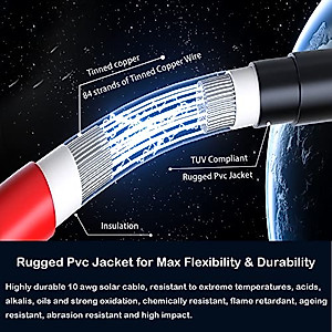 PowMr Solar Panel Wire, Solar Wire 164FT Black 10AWG PV Wire Cable for Solar, Home, RV Boat Marine Solar Panels, Inverter etc. (164Ft Black)