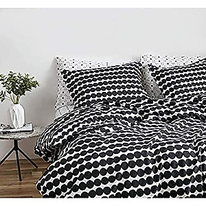 MARIMEKKO - King Duvet Cover Set, Cotton Bedding with Matching Shams & Button Closure, All Season Home Decor (Rasymatto Black, King)