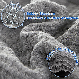 PHF 100% Cotton Muslin Blanket Twin Size 66" x 90", 4-Layer Lightweight and Breathable Blanket for Summer, Luxuriously Soft Gauze Bedding for Bed, Natural Minimalism Style, Ideal Gift, Grey