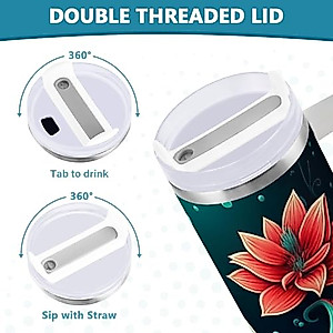 Octopus Flower Stainless Steel Tumblers with Straw and Handle for Water, Tumbler Cups 30 OZ / 0.89 L