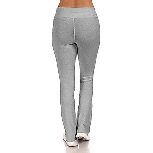 Simply Ravishing Cotton Fold Over Bootcut Yoga Pants (Size: XS-5X), Small, H. Grey