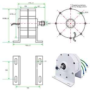 WANGYONGQI 12V 24V 48V 1000W Low Rpm Generator with High Efficient Brushless Alternator for Wind Water Turbine Diesel Engine(White),48v