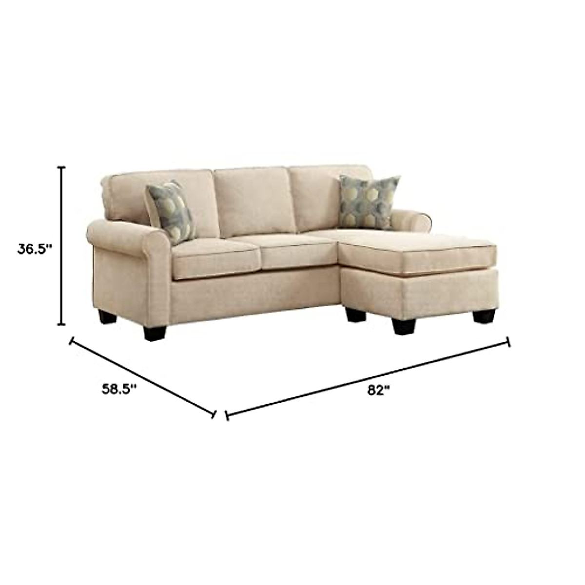 Homelegance Clumber 82" Reversible Sectional with Accent Pillows, Beige